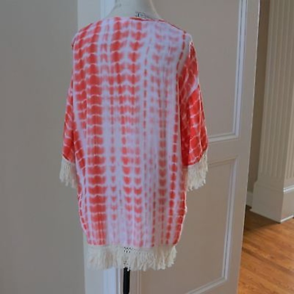 Sweaters | Tie Dye Coral Kimono Cardigan Fringe New | Poshmark